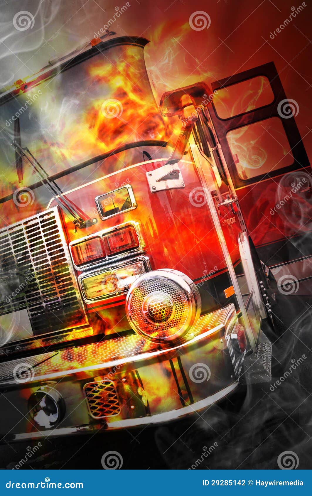 Red Burning Fire Rescue Truck with Flames Stock Photo - Image of ...