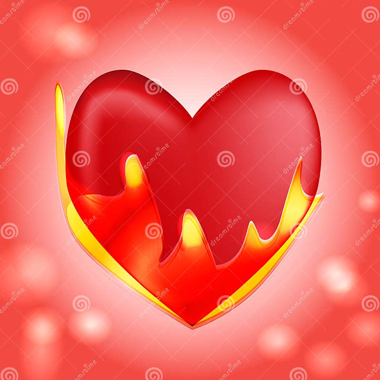 Red burning heart stock vector. Illustration of burning - 92739406
