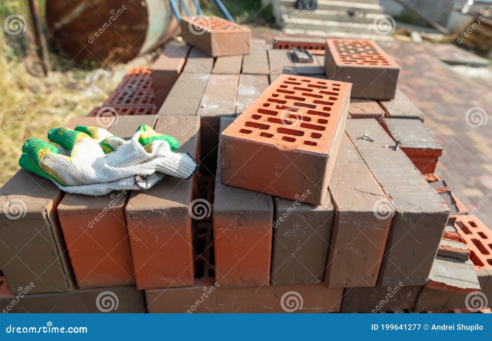 Red Burnt Brick at a House Construction Site Stock Image - Image of ...
