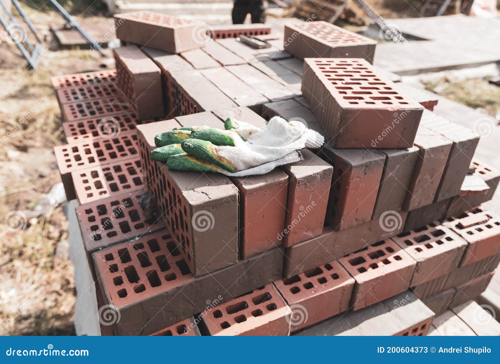 Red Burnt Brick at a House Construction Site Stock Image - Image of ...