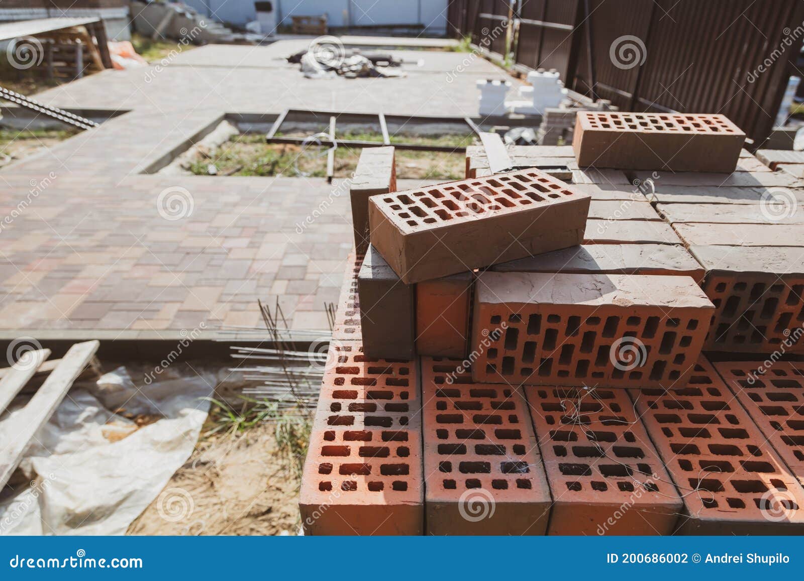 Red Burnt Brick at a House Construction Site Stock Photo - Image of ...