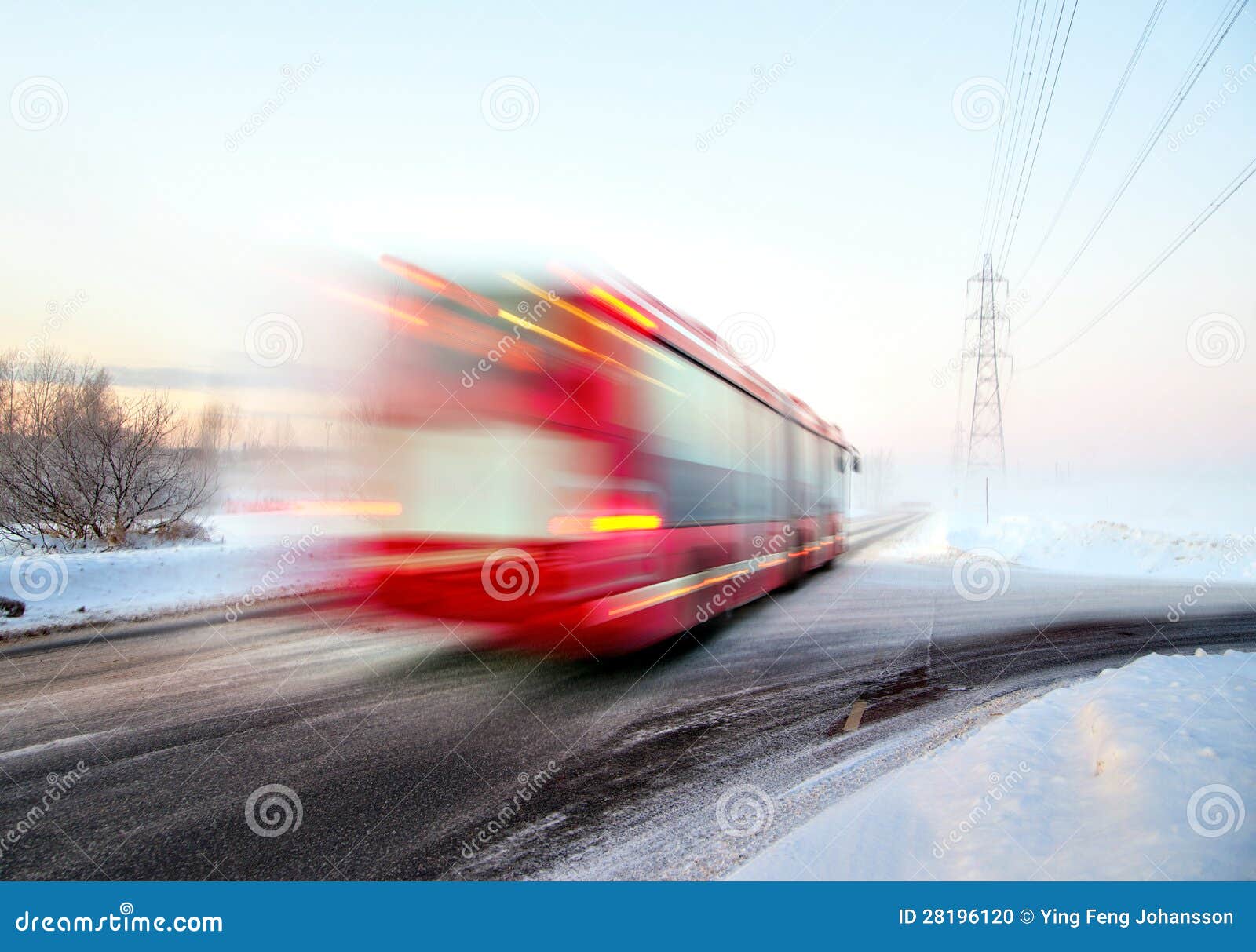 Red Bus in Blurred Motion in Winter Stock Photo - Image of motion ...