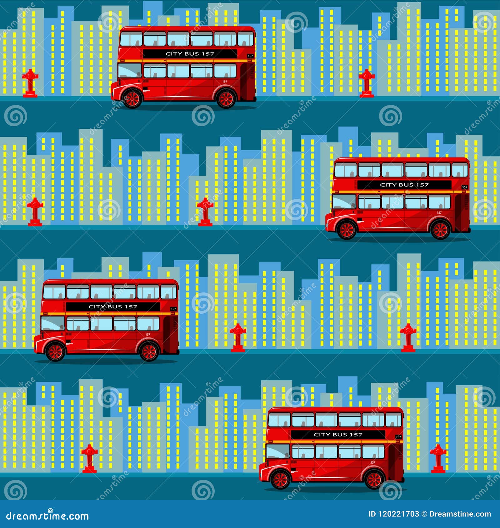 Red Bus in the City. Seamless Pattern Stock Illustration - Illustration ...