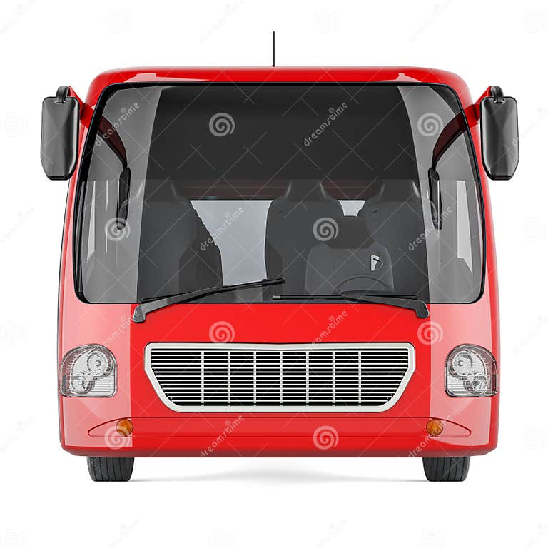 Red Bus, Front View. 3D Rendering Stock Illustration - Illustration of ...
