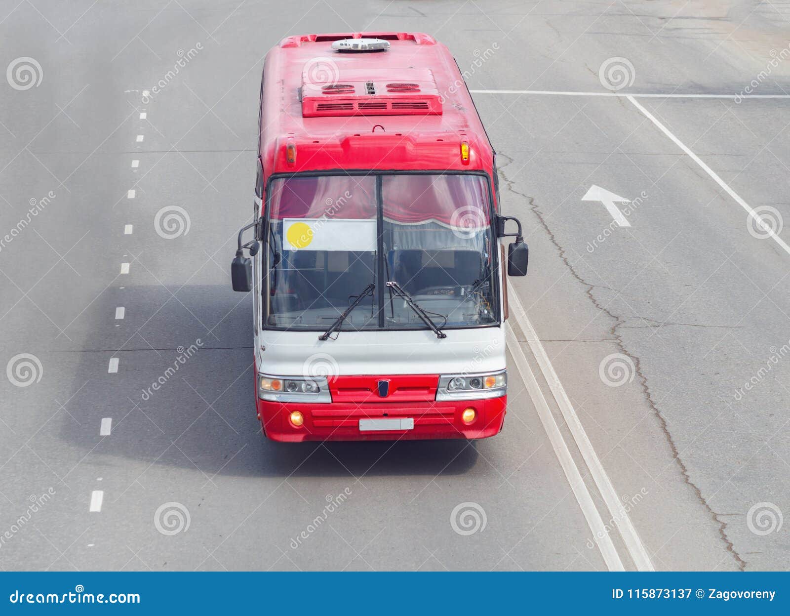 A Red Bus Runs Along the Road Stock Image - Image of glass, transport ...