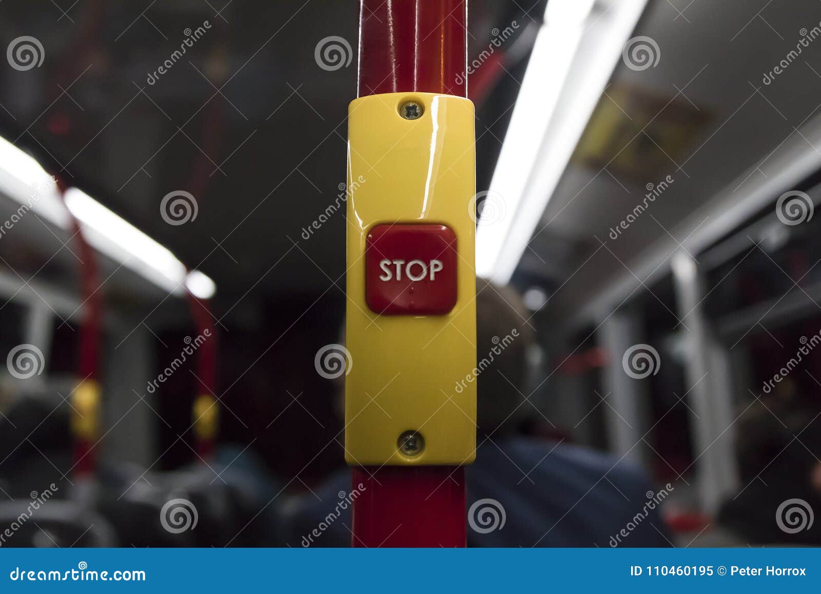 Red bus stop button stock image. Image of closeup, inside - 110460195