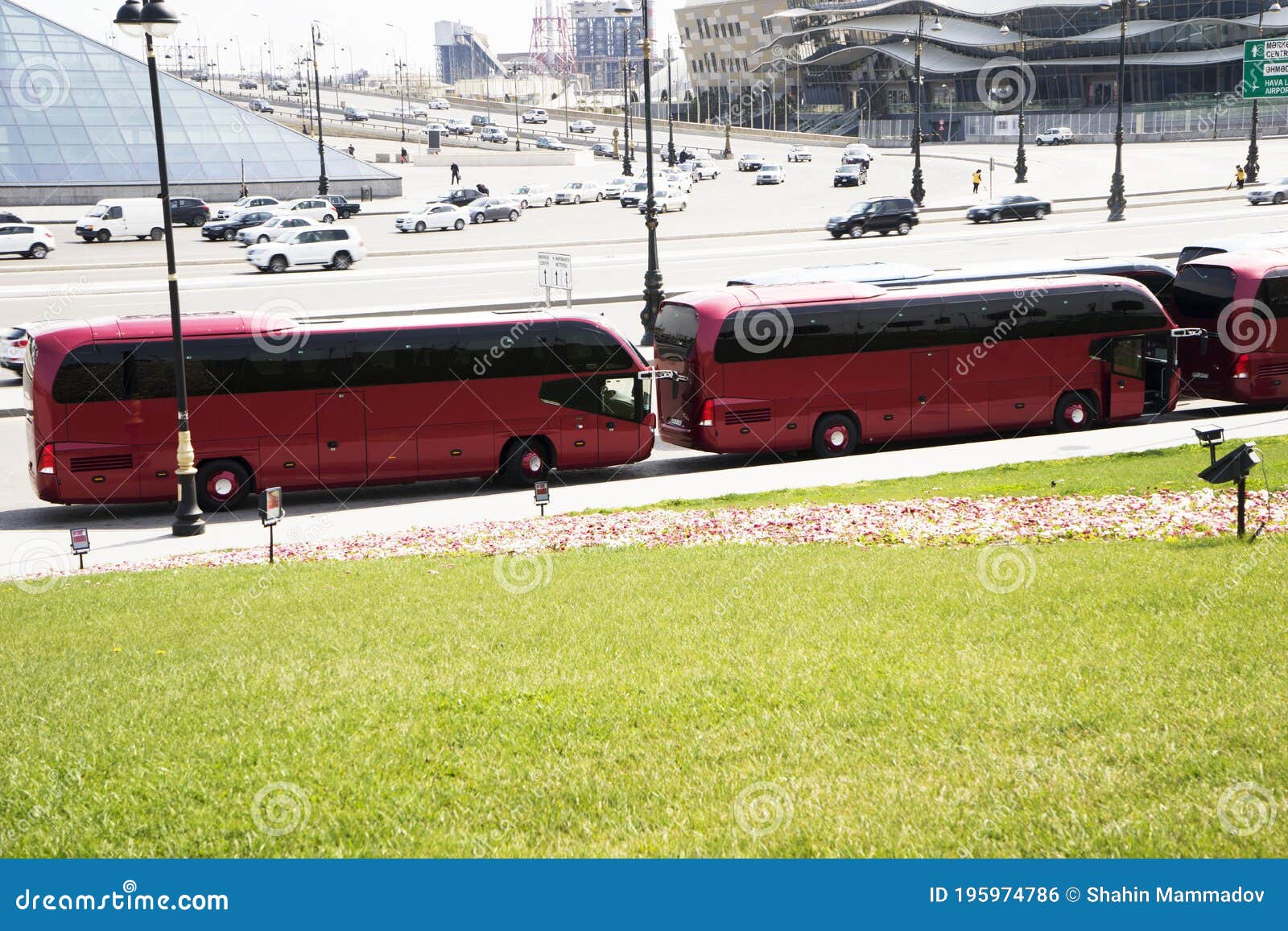 Red Buses are at the City Bus Stop Stock Photo - Image of azerbaijan ...