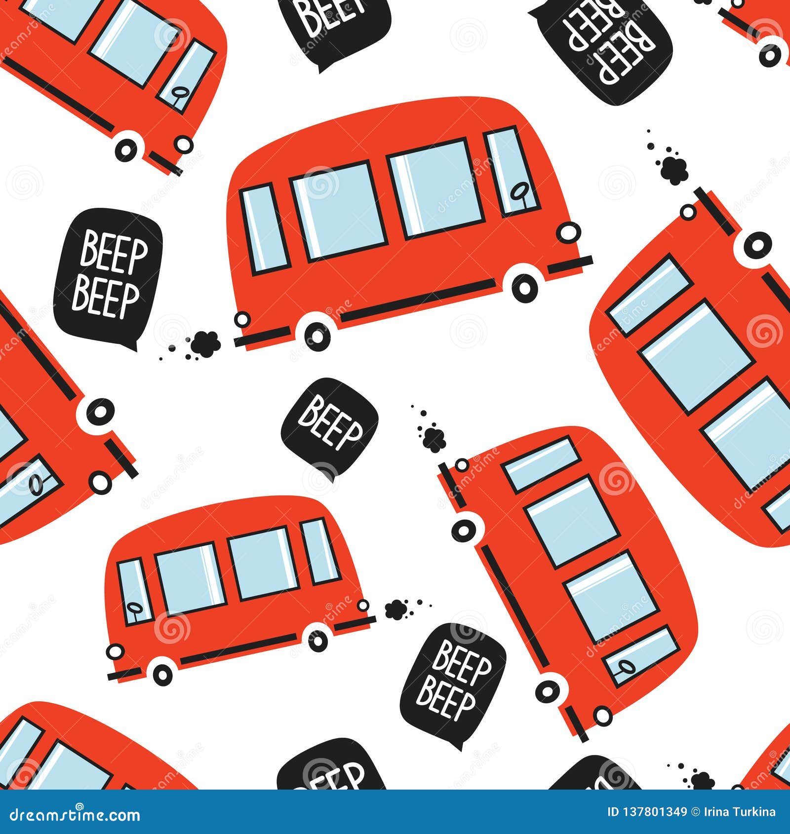 Red Buses, Colorful Seamless Pattern Stock Vector - Illustration of ...