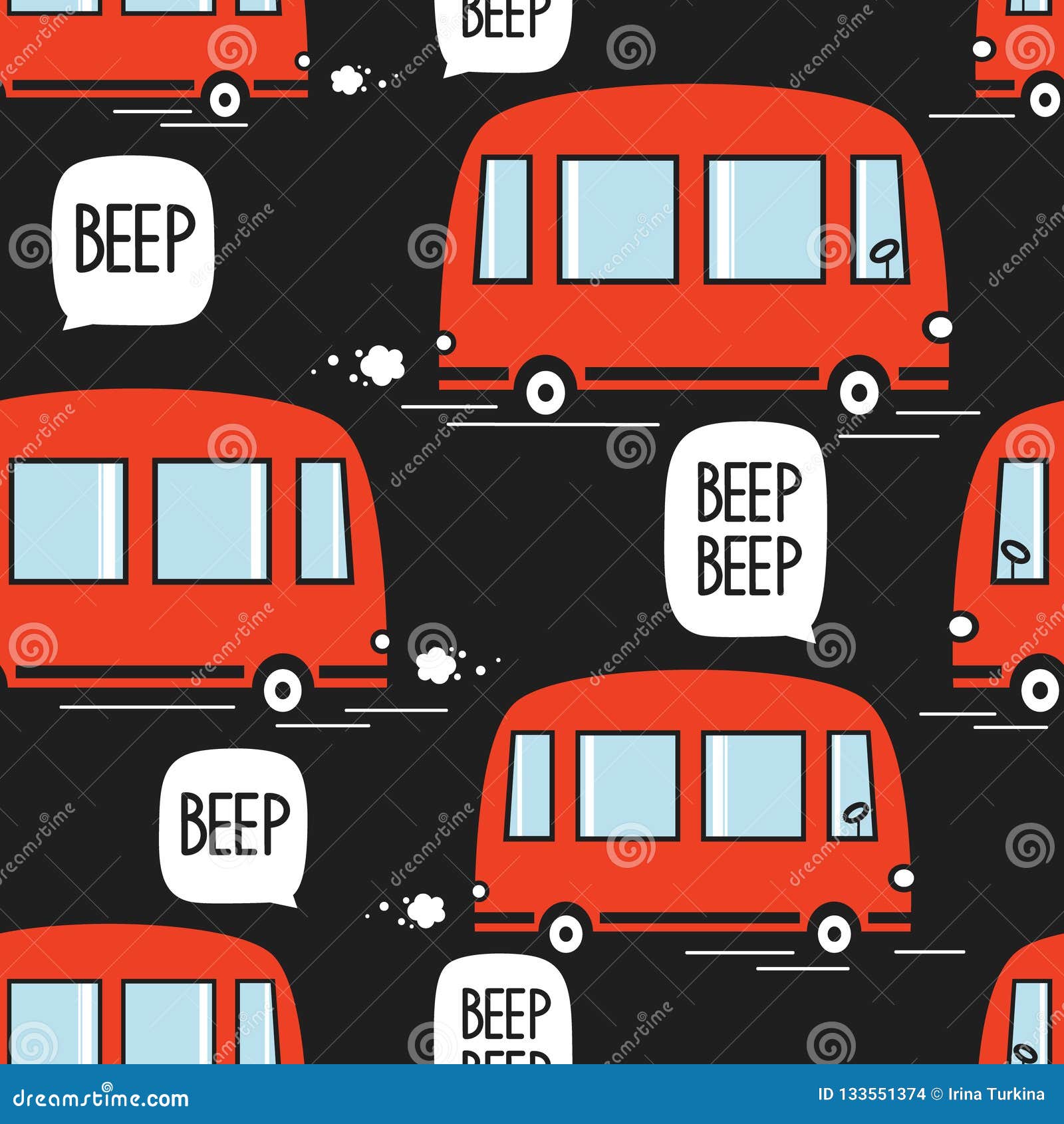 Red Buses, Seamless Pattern Stock Vector - Illustration of decoration ...
