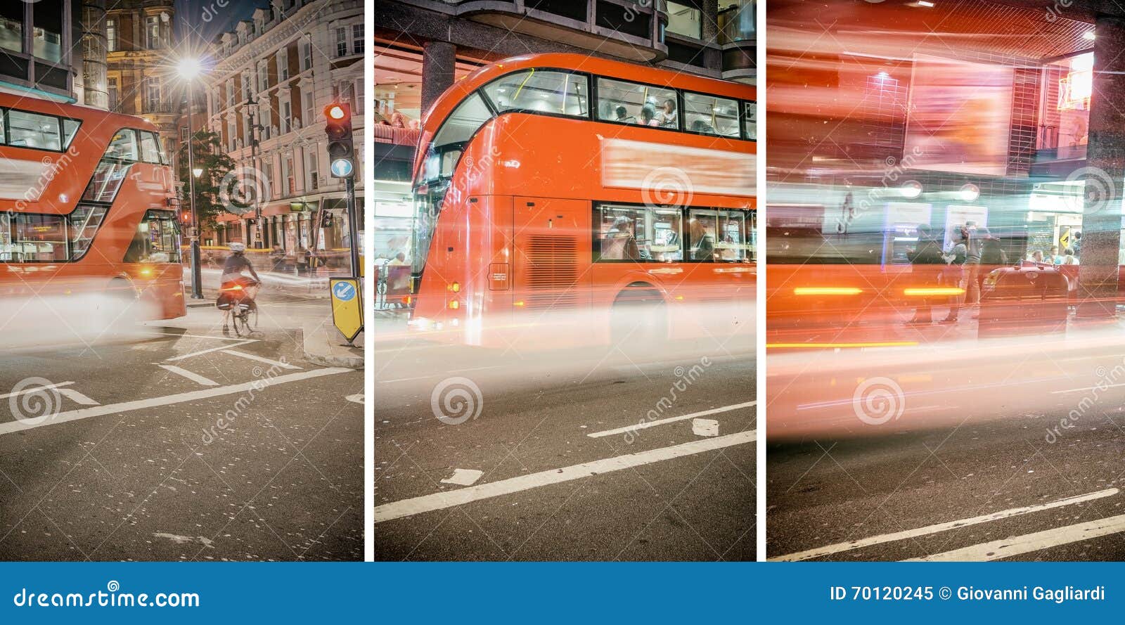 Red Buses Speeding Up on London Streets at Night Stock Image - Image of ...