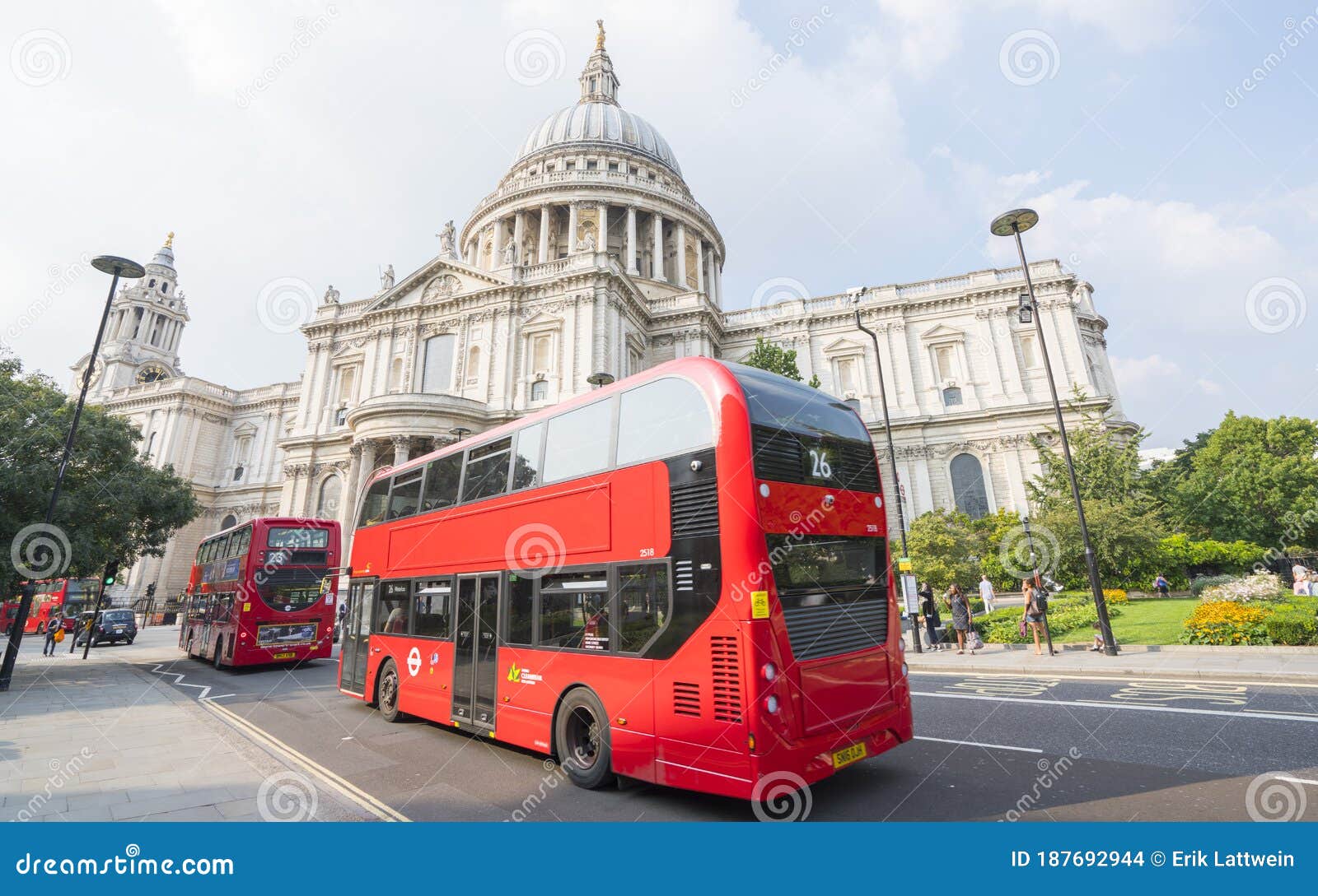 Red Buses in the Streets London - Typical Street View - LONDON, ENGLAND ...