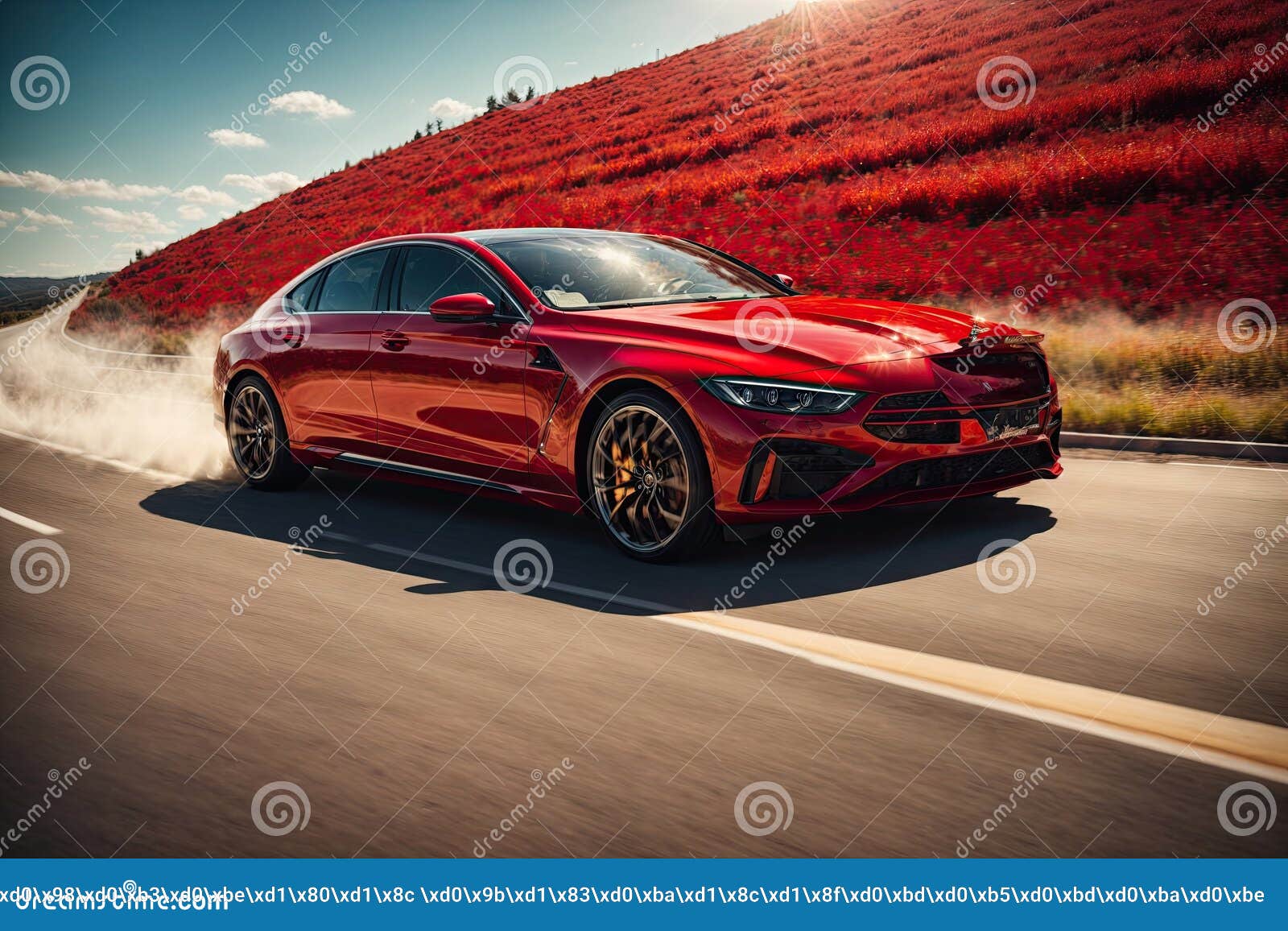 Red Business Car on High Speed in Turn. Ai Generative Stock ...