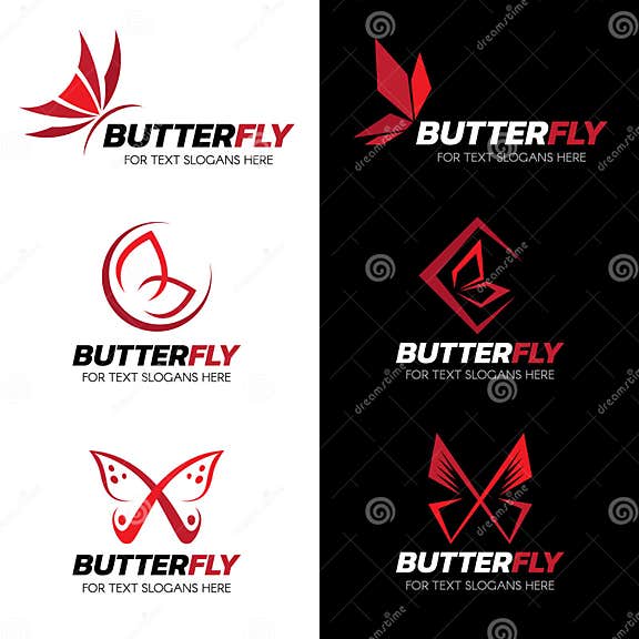 Red Butterfly Logo Vector Set Art Design Stock Vector - Illustration of ...