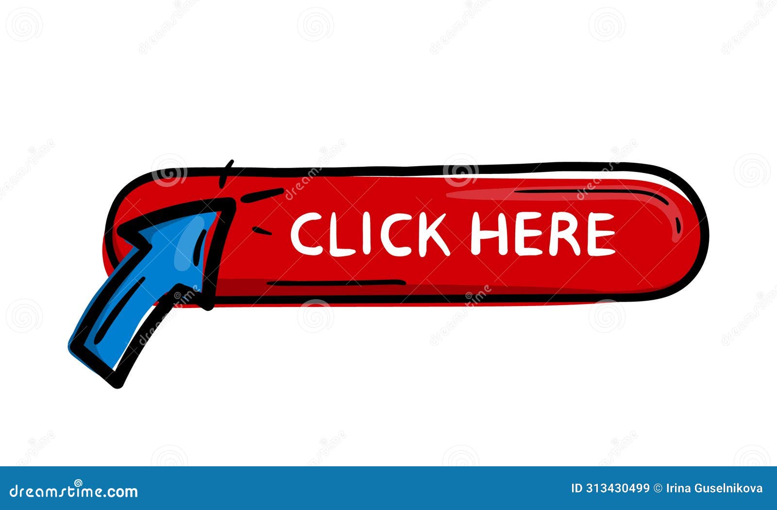 Red Button with Arrow and Text Click Here. Hand Drawn Design Element ...