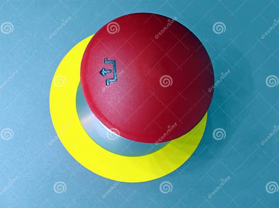 Red Button on Blue Metallic Surface, Security Stock Photo - Image of ...