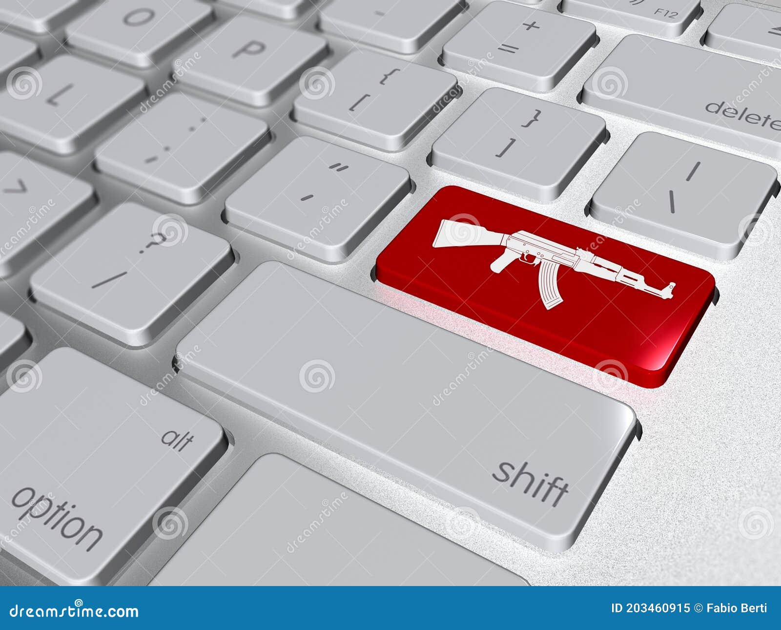 Red Button Enter On The Computer Keyboard With Rifle Symbol Royalty ...