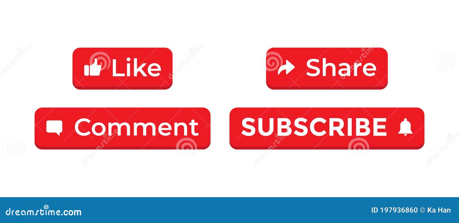 Red Button Icon Set for Channel. Like, Comment, Share and Subscribe ...