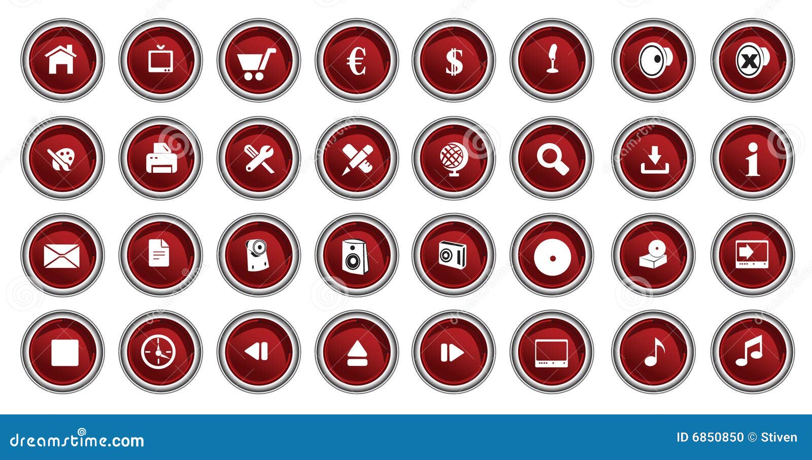 Red button icons set stock vector. Illustration of internet - 6850850