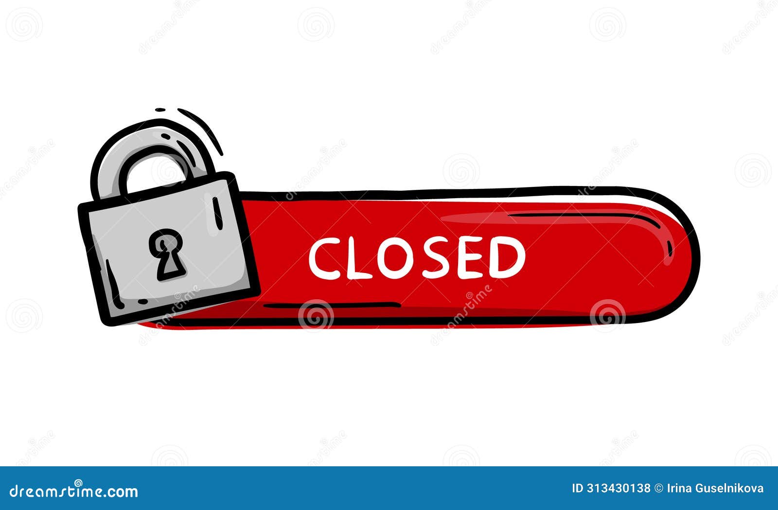 Red Button with a Padlock and Text Closed. Hand Drawn Design Element ...