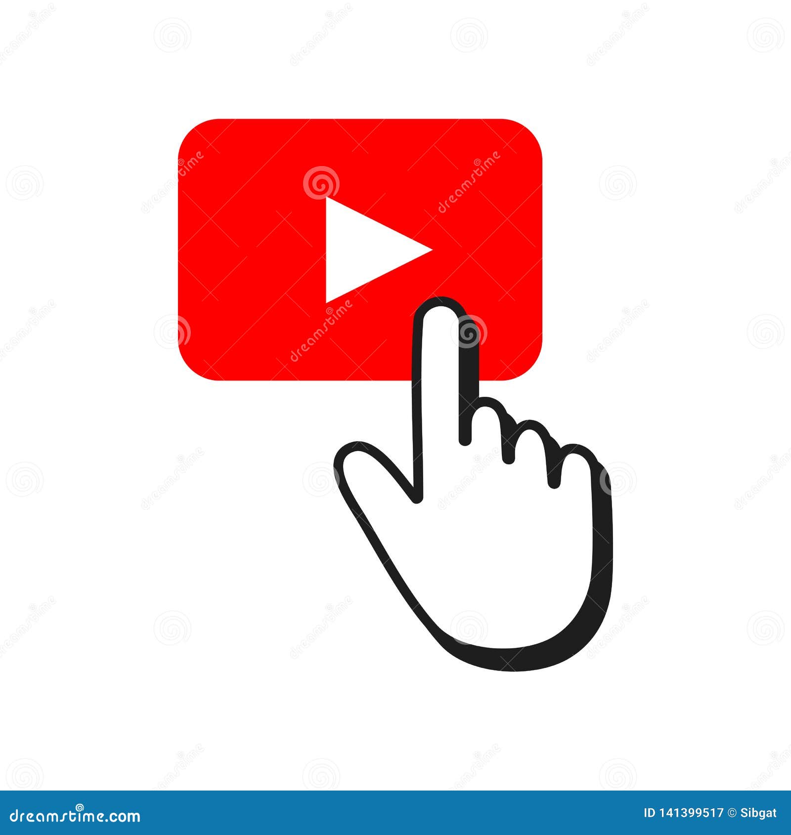 Red Button Play and Hand Cursor. Video Player Concept Stock Vector ...
