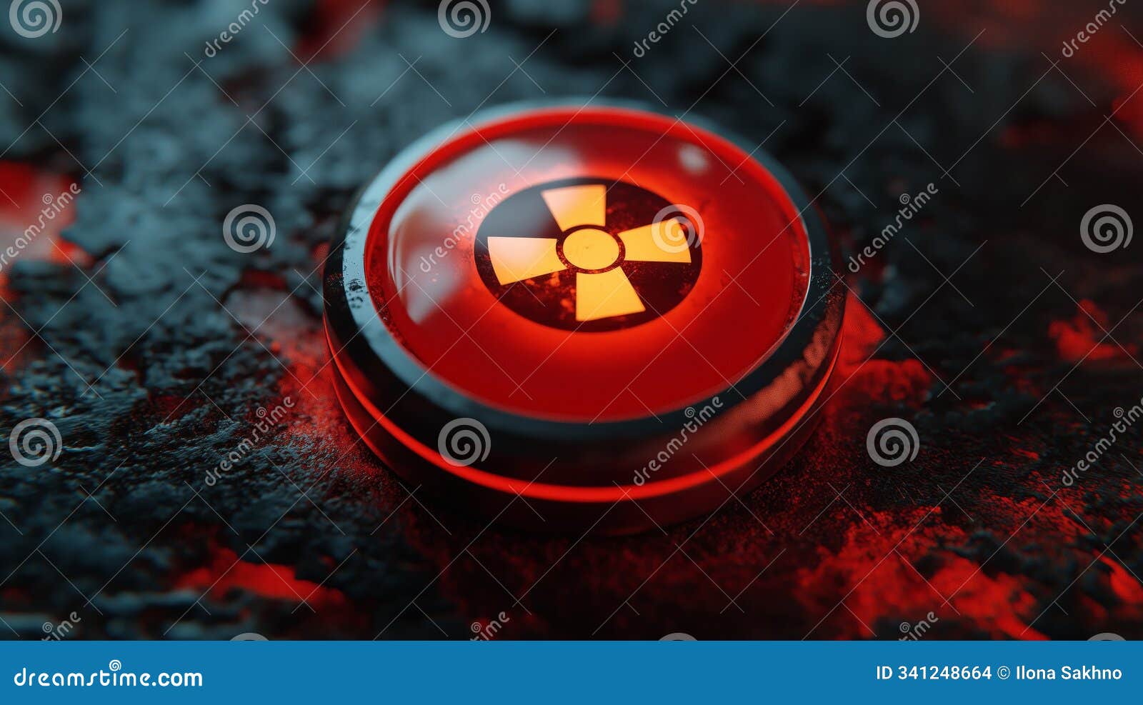 Red Button with Radioactive Symbol Glowing in the Dark Stock ...