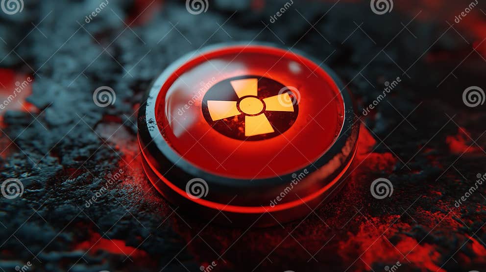 Red Button with Radioactive Symbol Glowing in the Dark Stock ...