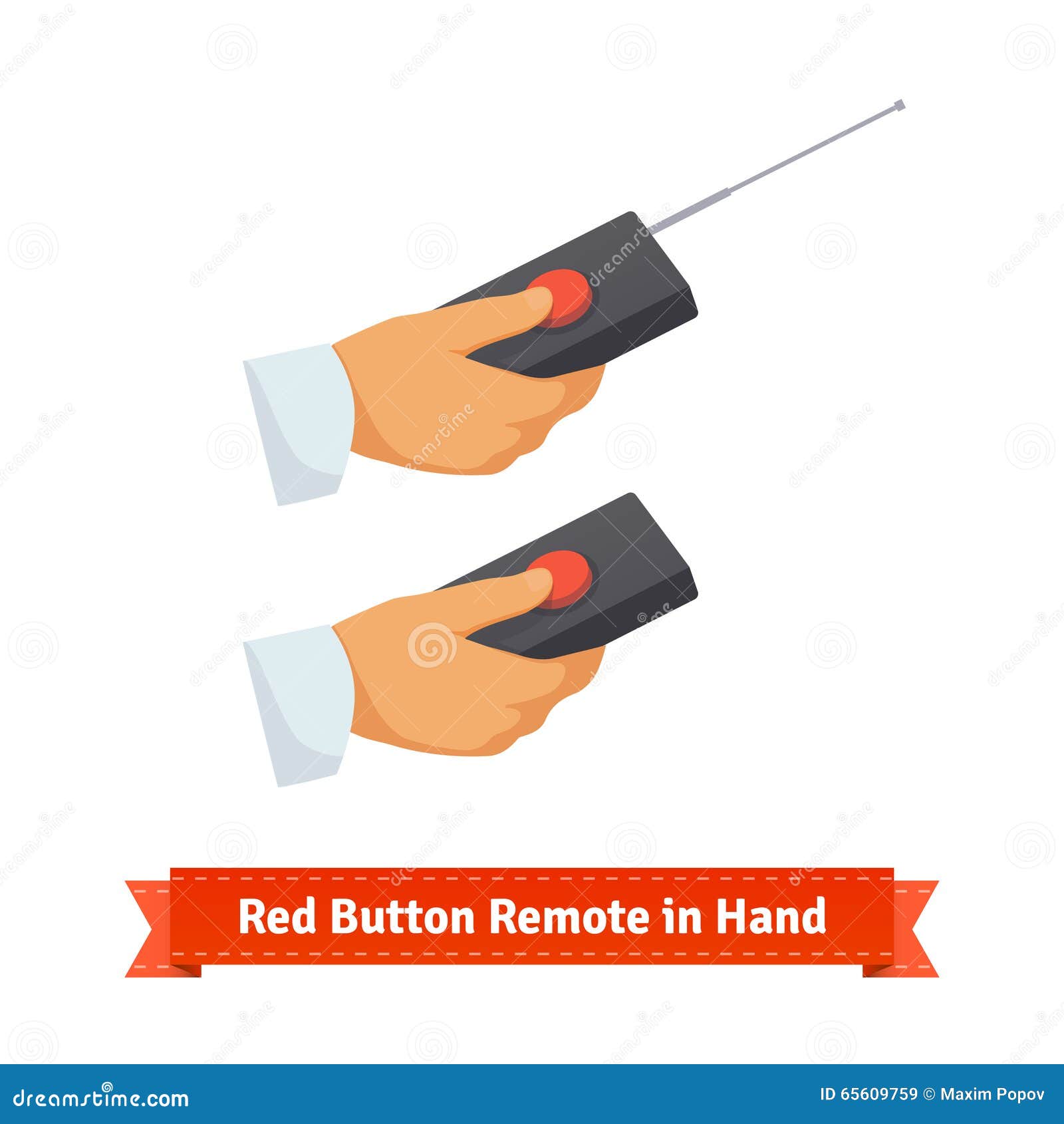 Red Button Remote Control with Antenna in Hand Stock Vector ...