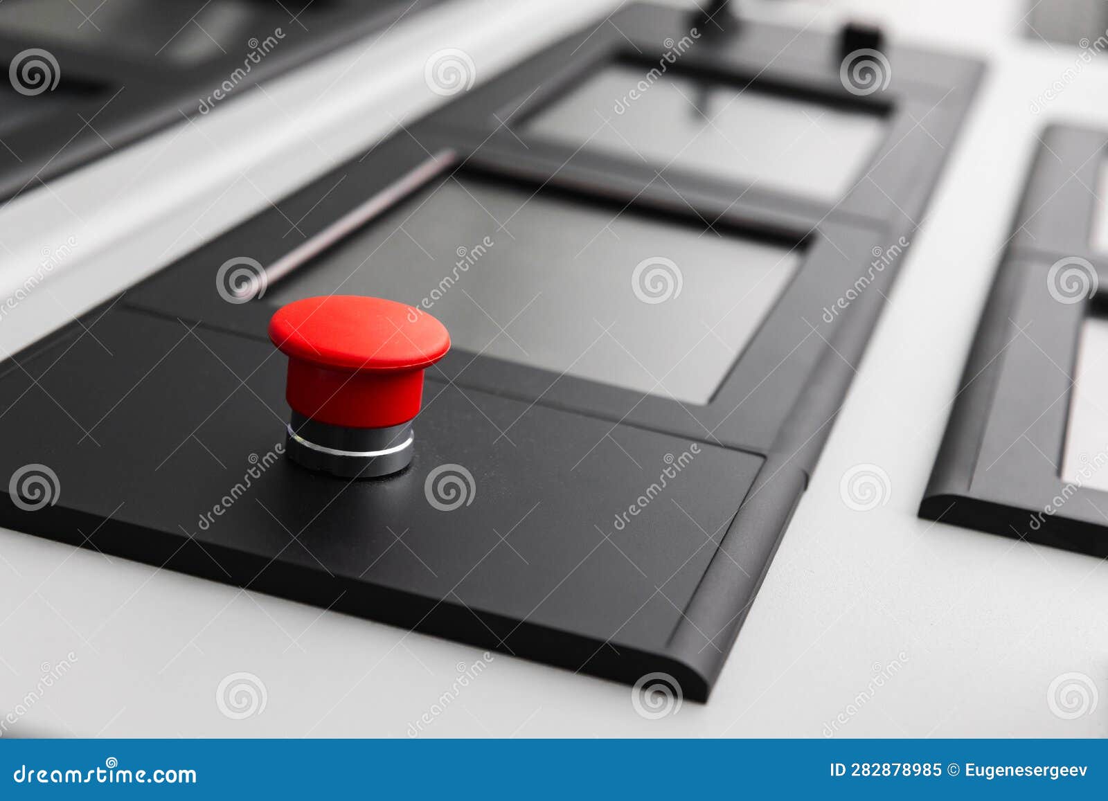 Red Button and Sensor Screens on a Modern Ship Control Panel Stock ...