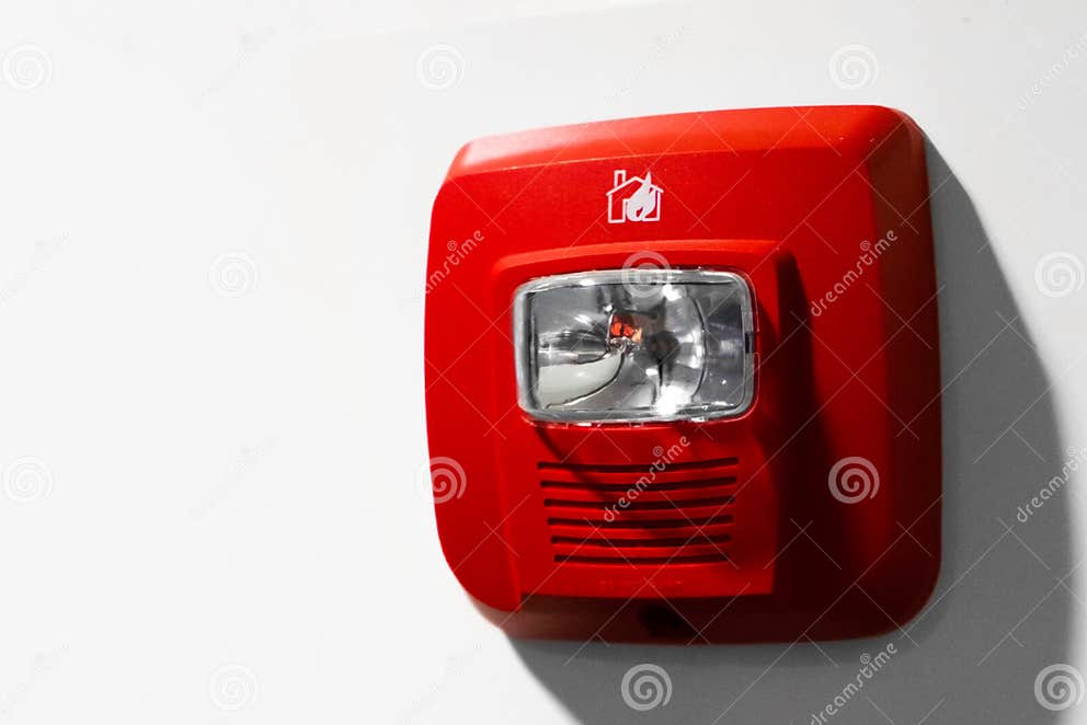 Red Button Warning Light Flasher Fire Alarm on the Wall Stock Image ...