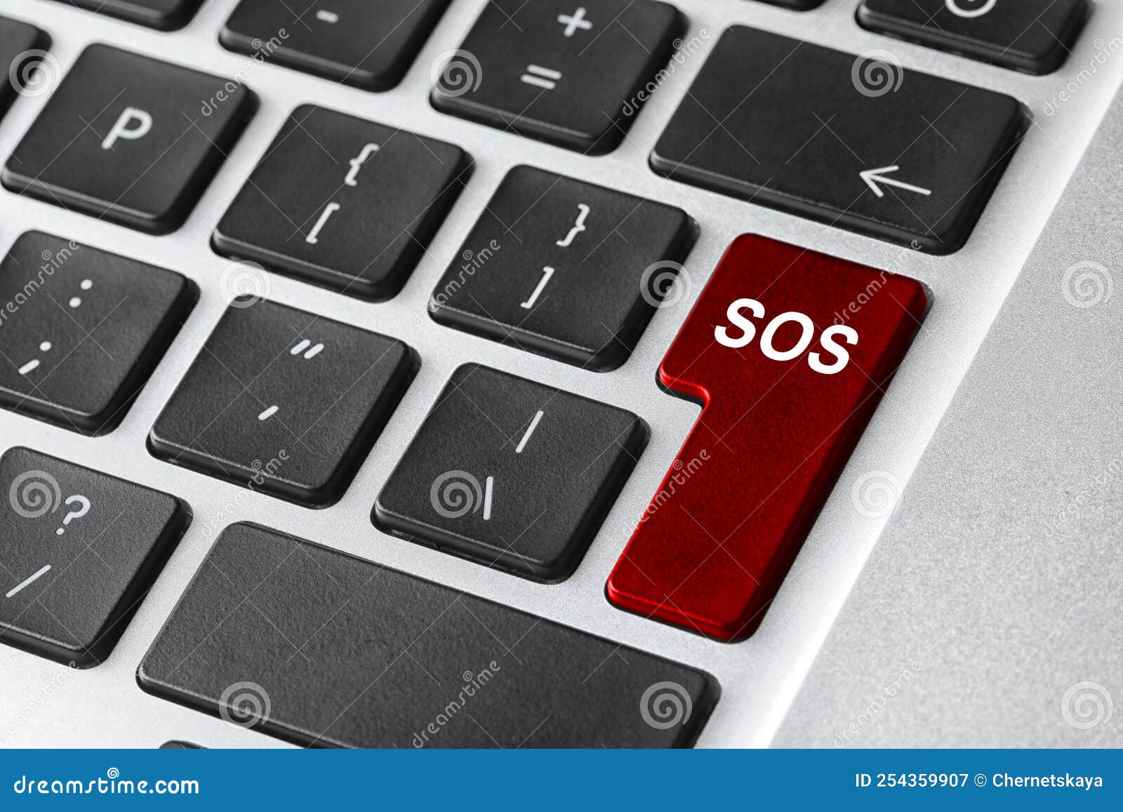 Red Button with Word SOS on Computer Keyboard, Closeup. Rescue Concept ...