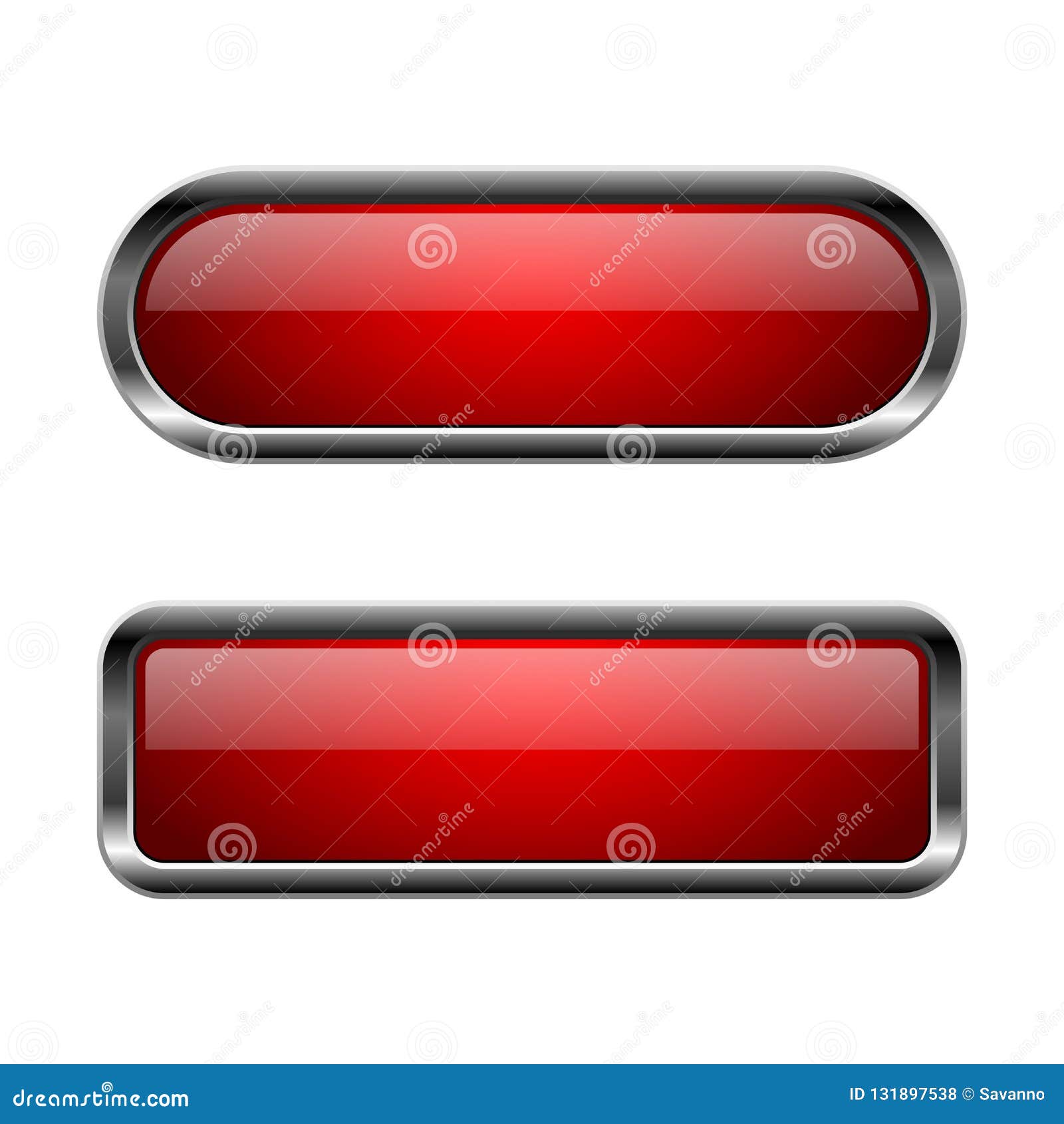 Red Buttons. 3d Glass Icons with Chrome Frame Stock Vector ...