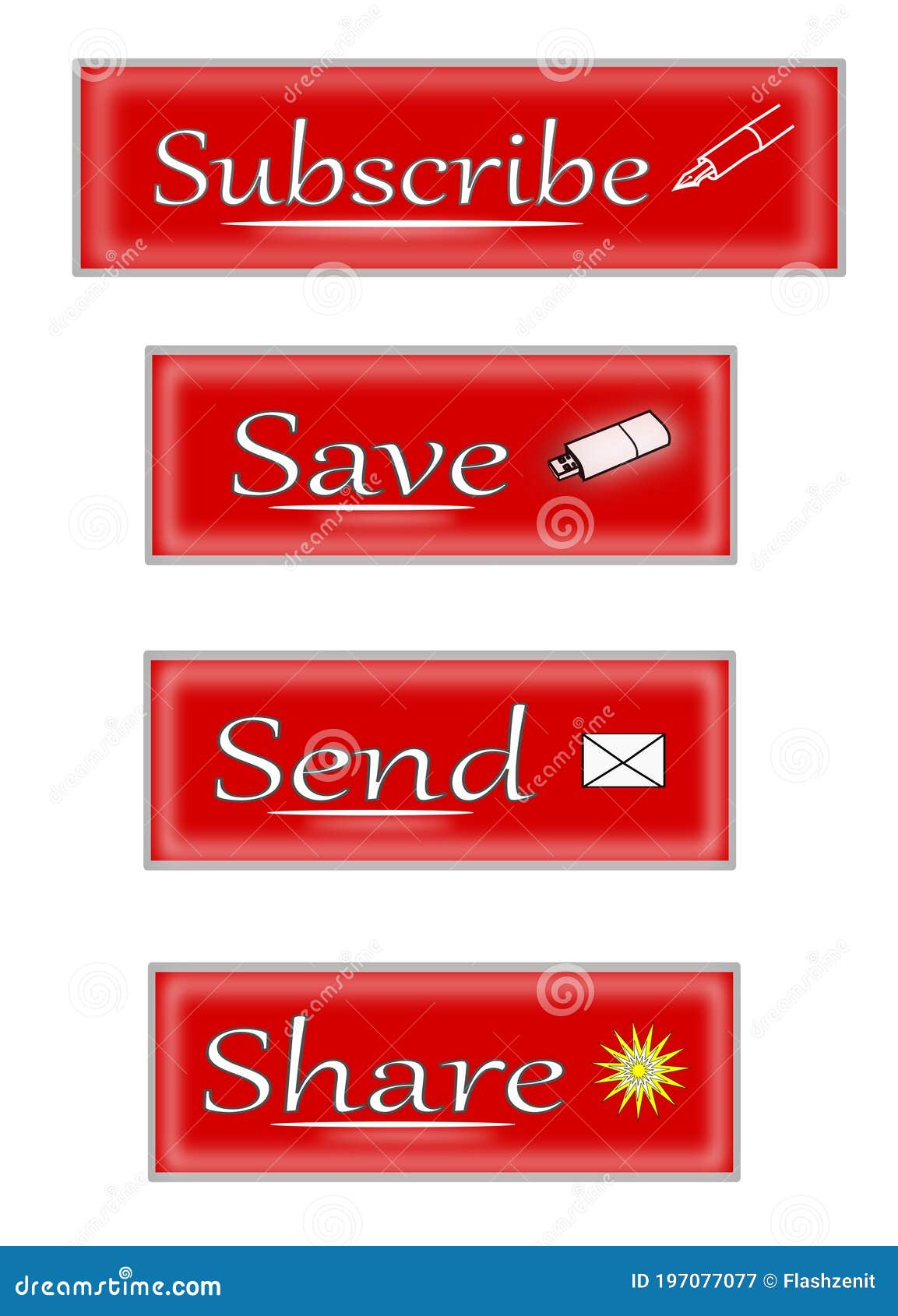 Red Buttons of Subscribe, Save, Send, Share Stock Illustration ... Red Buttons of Subscribe, Save, Send, Share Stock Illustration ...