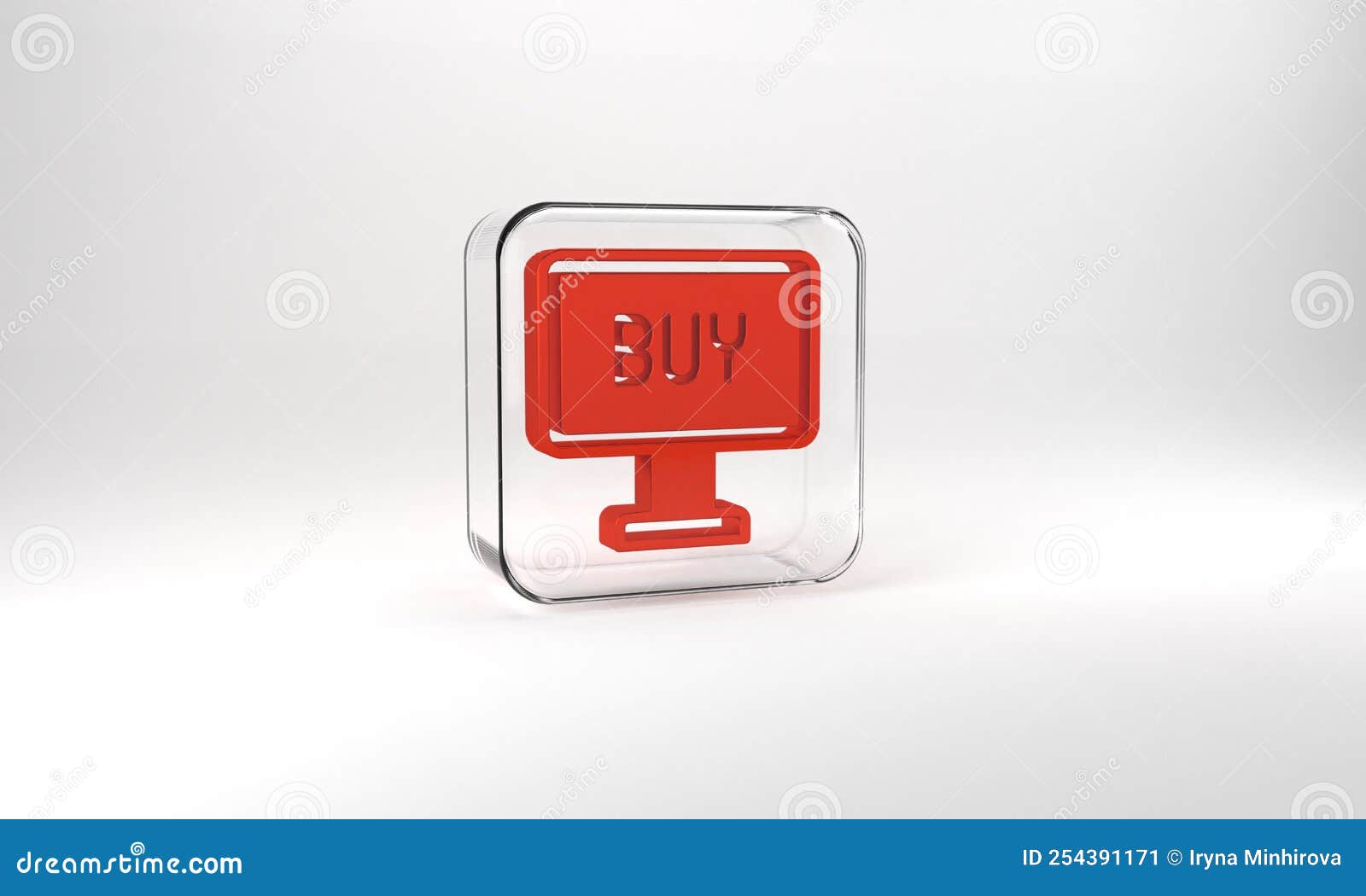 Red Buy Button Icon Isolated on Grey Background. Glass Square Button ...