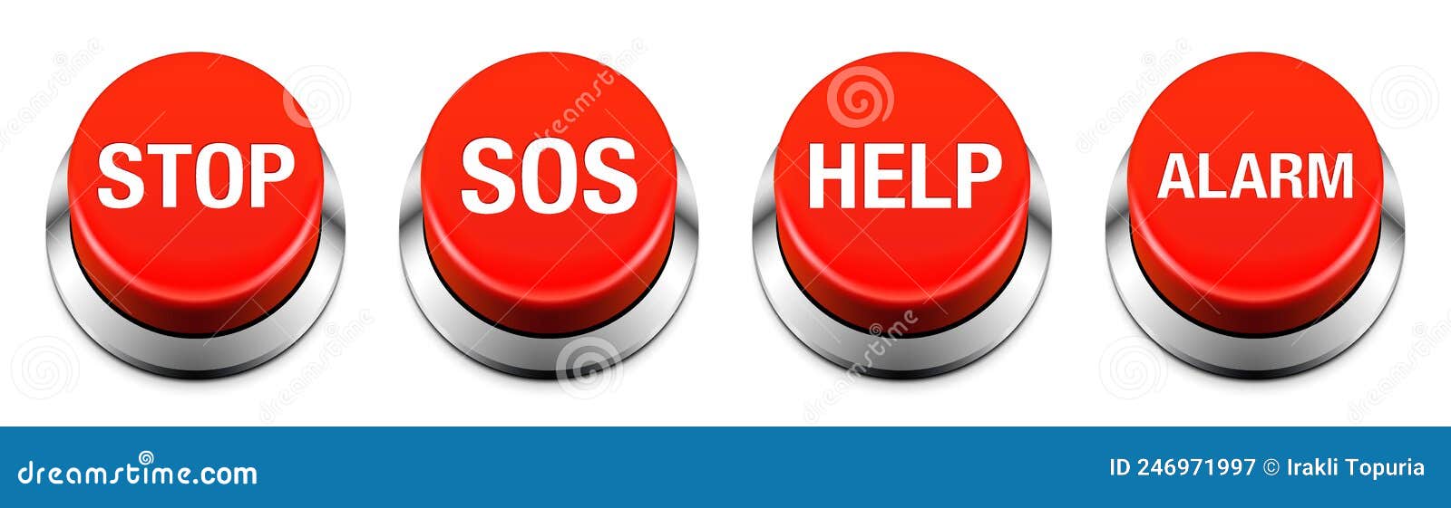 Red Buzzer Button Vector Set. Stop, SOS, Help, and Alarm Buttons ...
