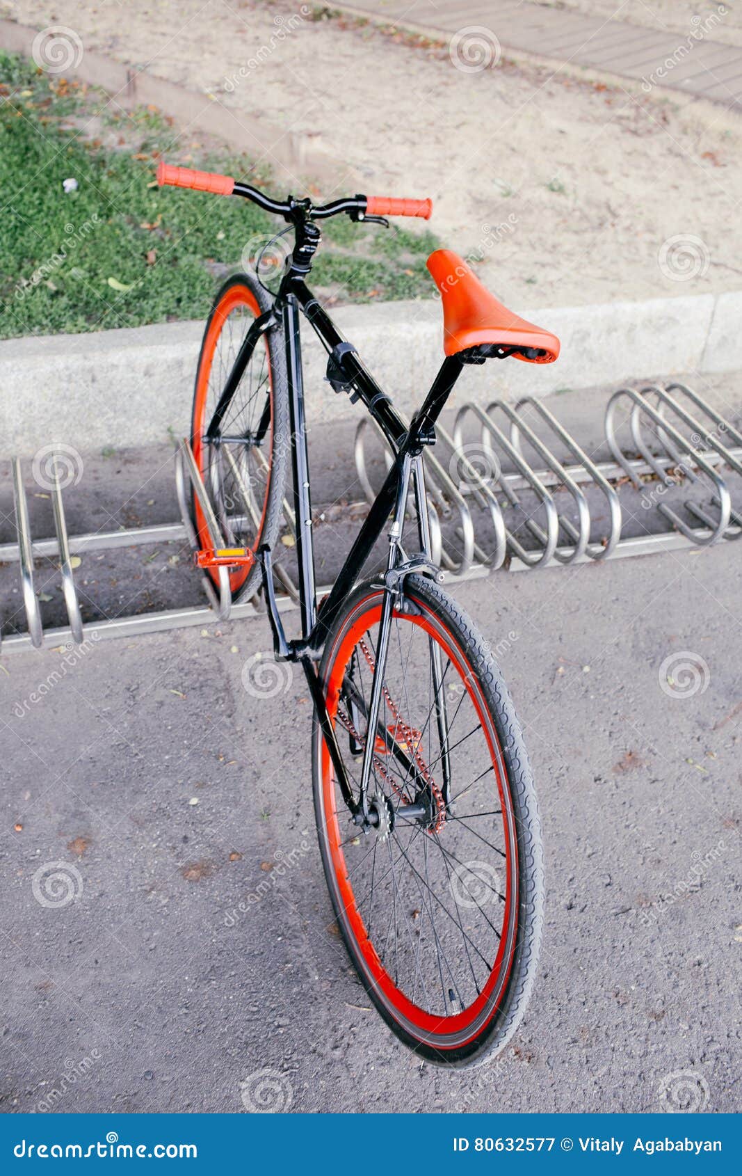 Red Bycicle Parked in Park Top View Stock Image - Image of exercise ...