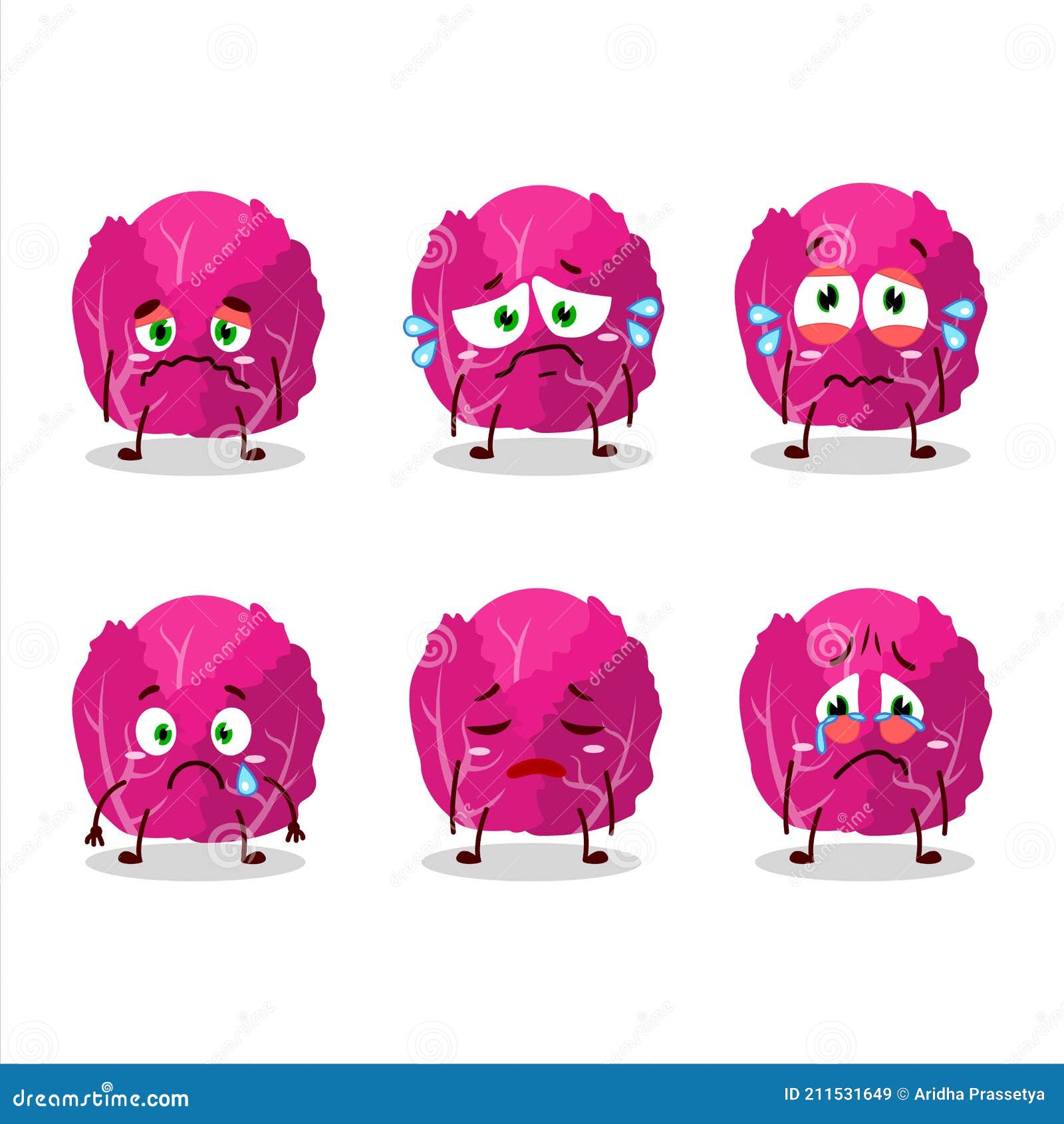 Red Cabbage Cartoon Character with Sad Expression Stock Vector ...