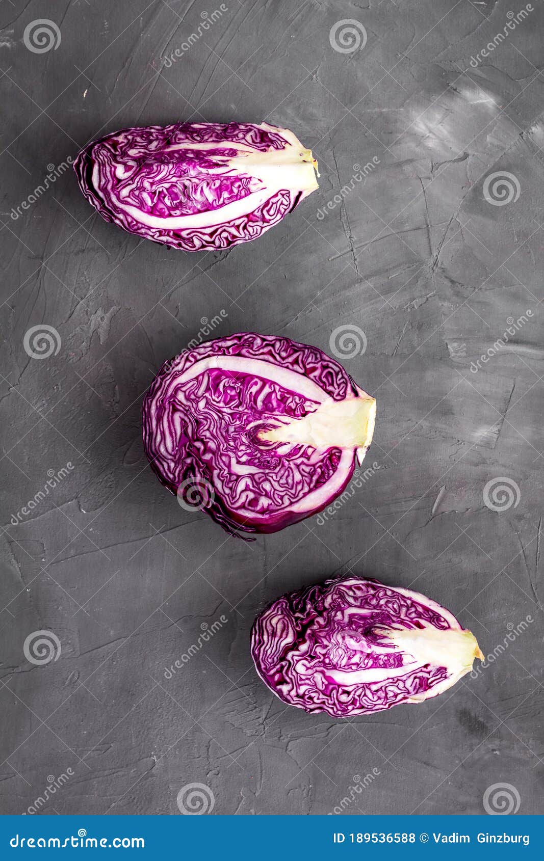Red Cabbage on Grey Table Top Down Flat Lay Stock Photo - Image of ...