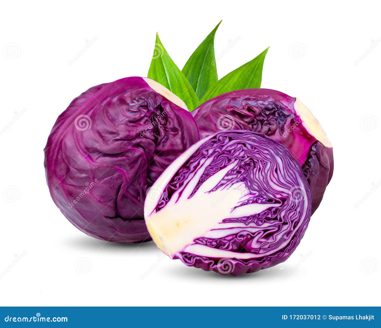 Red Cabbage with Leaf Isolated on White Background. Stock Photo - Image ...