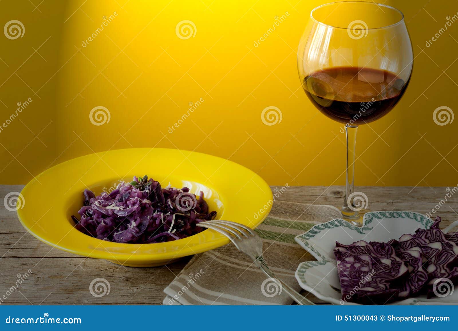 Red Cabbage Risotto and Glass of Wine Stock Image - Image of dinner ...