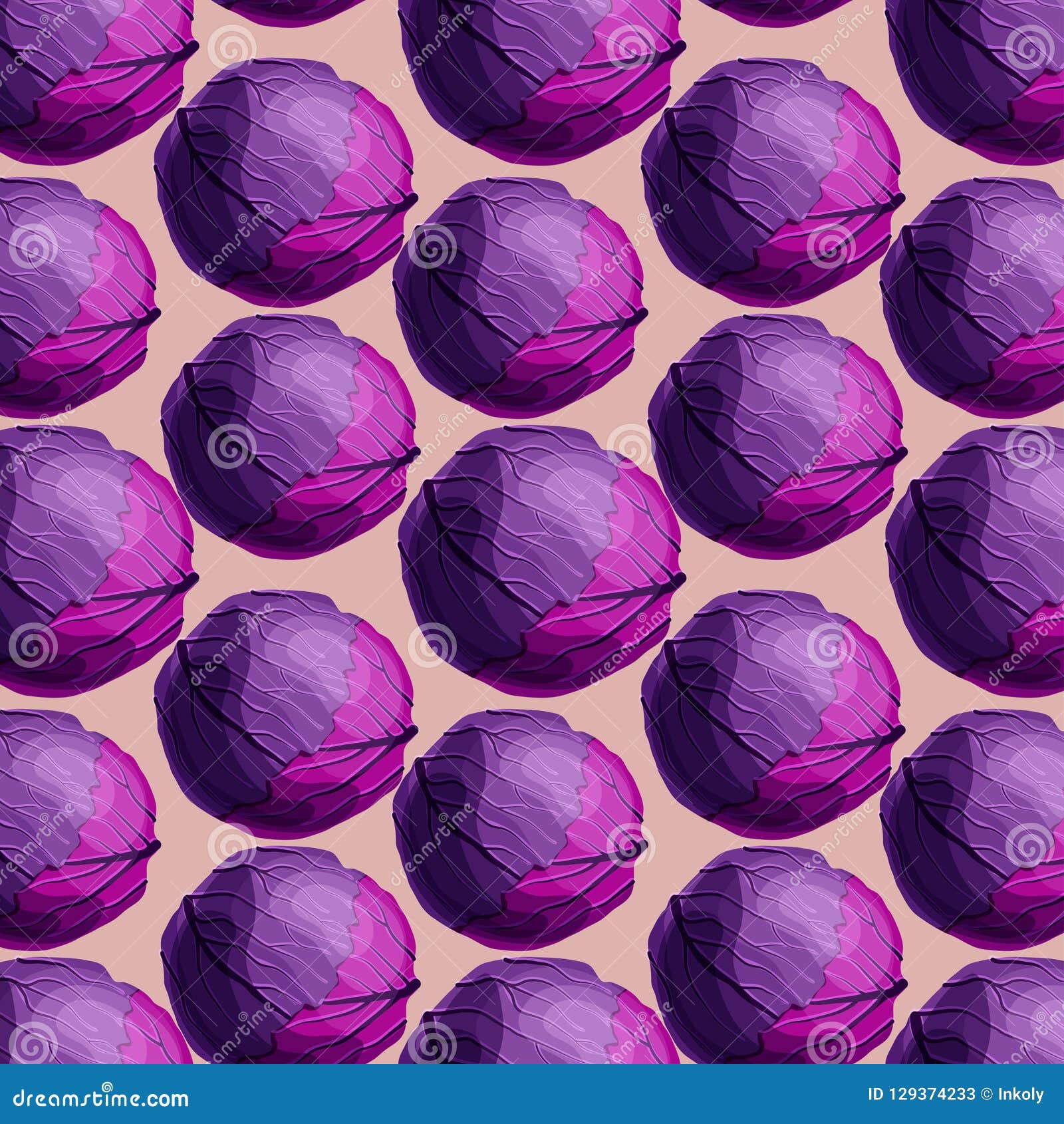 Red Cabbage Seamless Pattern. Cartoon Vector Illustration Stock Vector ...