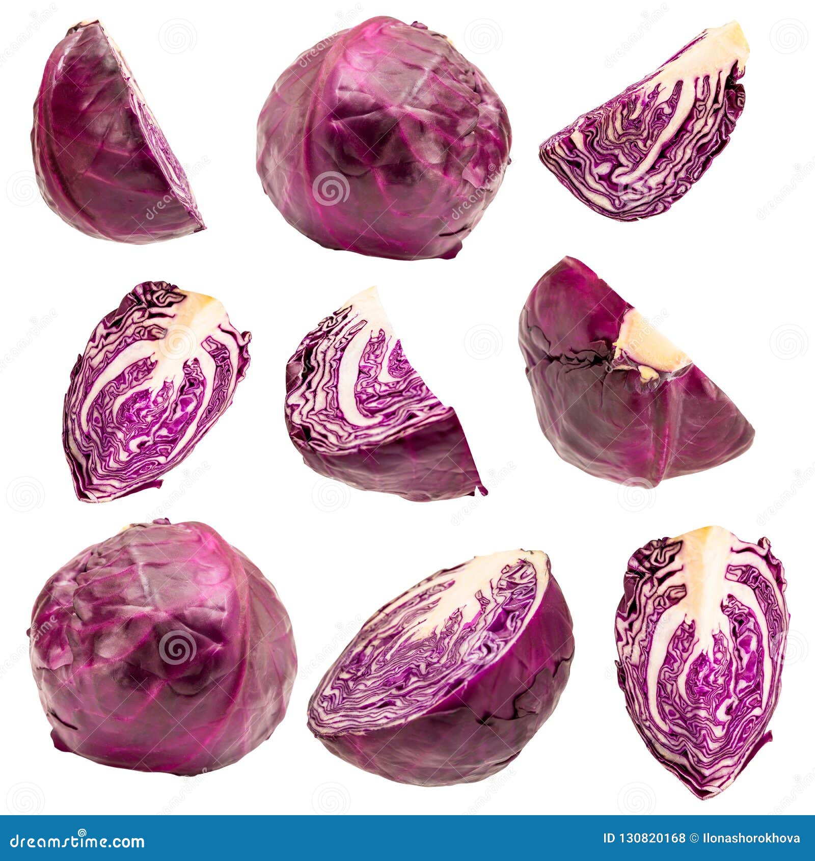 Red Cabbage Slices Set Isolated on White Background with Clipping Path ...