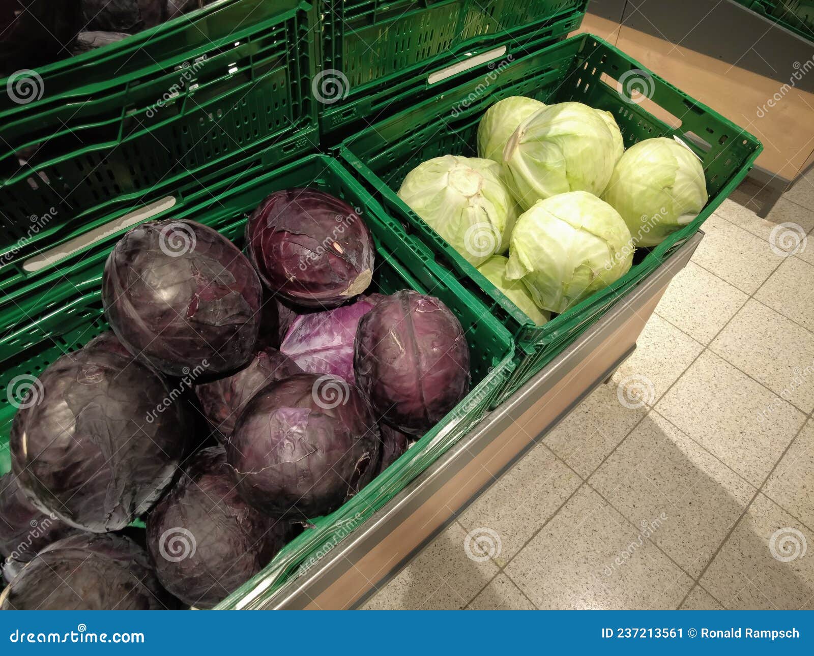 Red Cabbage and White Cabbage in Transport Boxes Stock Image - Image of ...