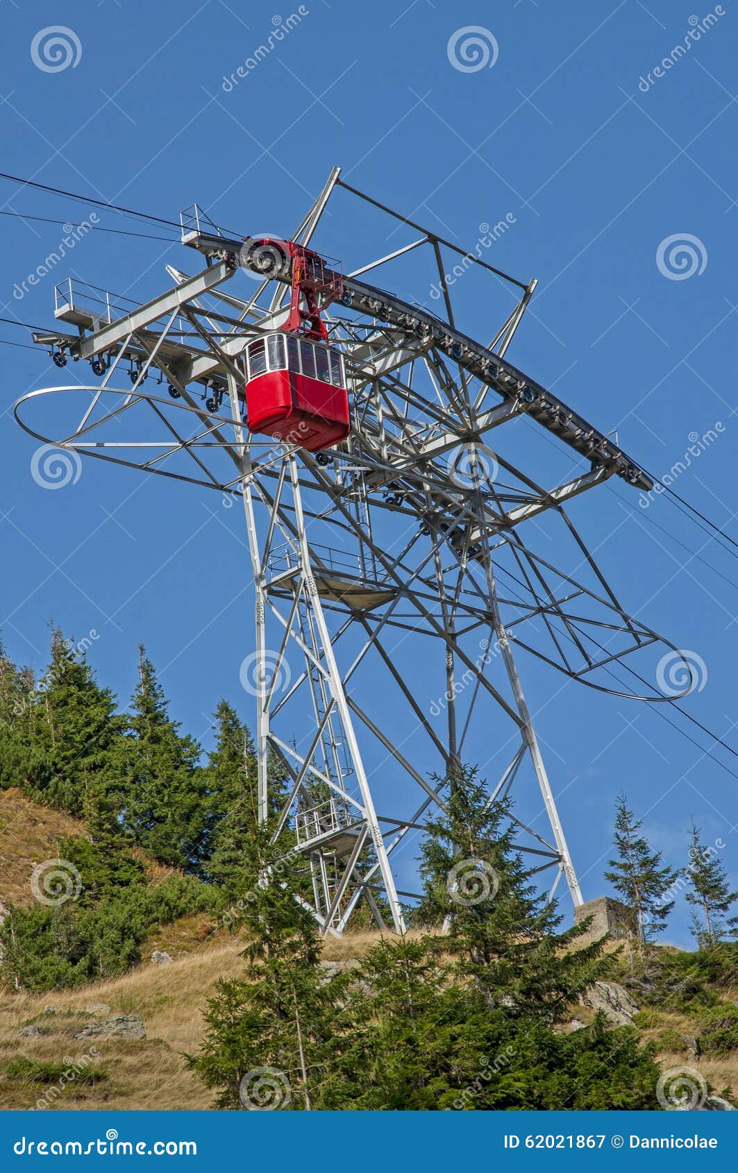 Red Cable Car in Carpathians Mountains Stock Image - Image of aerial ...