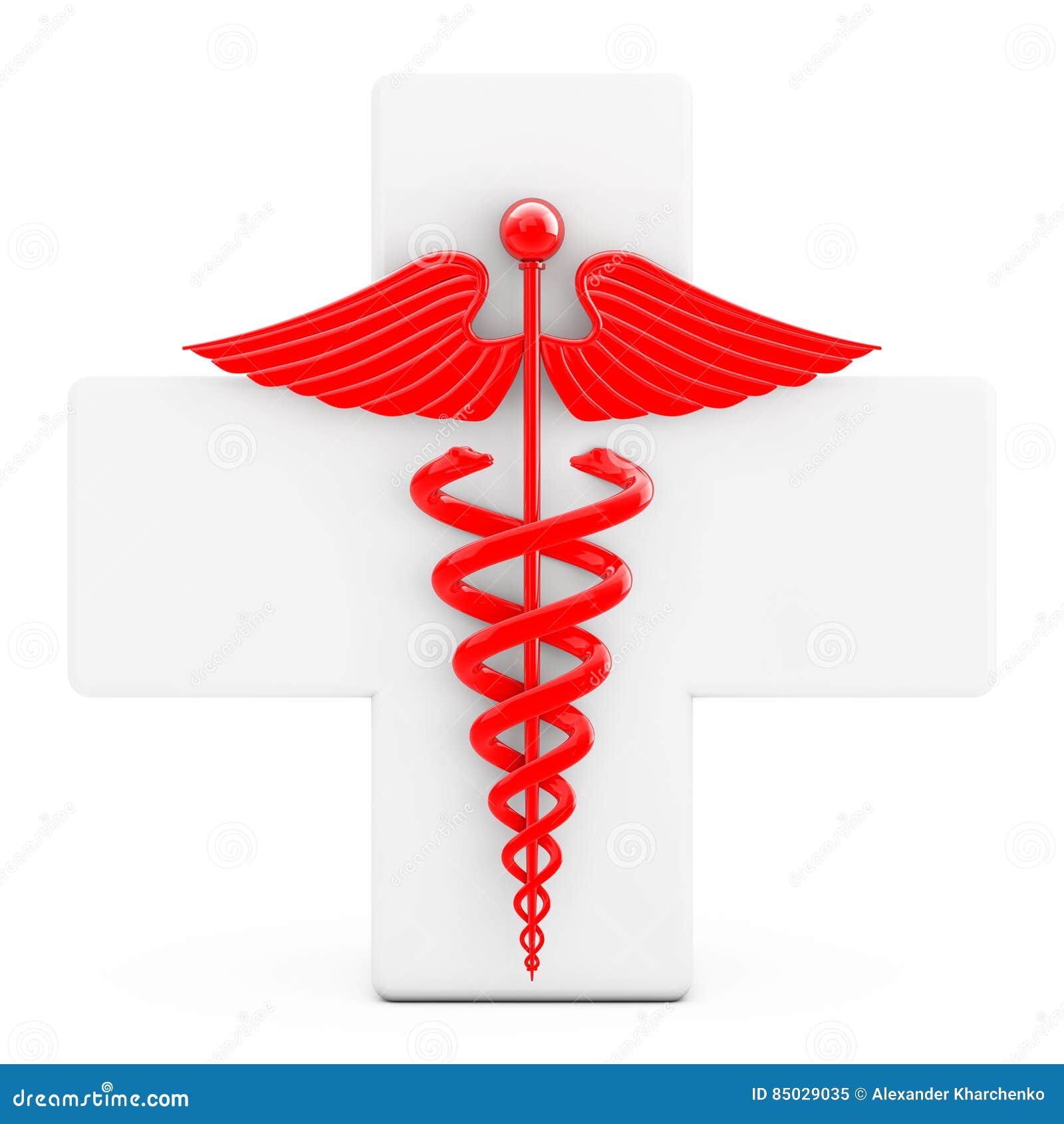 Red Caduceus Symbol in Front of White Cross. 3d Rendering Stock ...