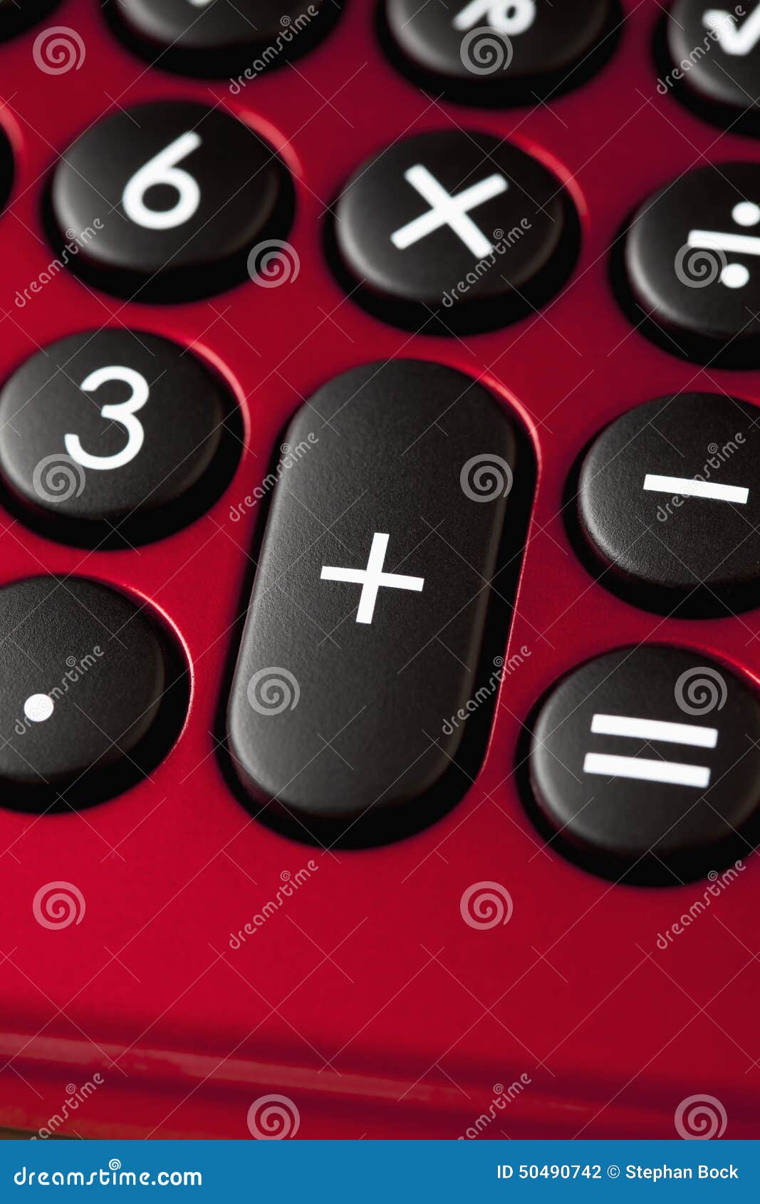 Red calculator, close up stock photo. Image of tool, portrait - 50490742