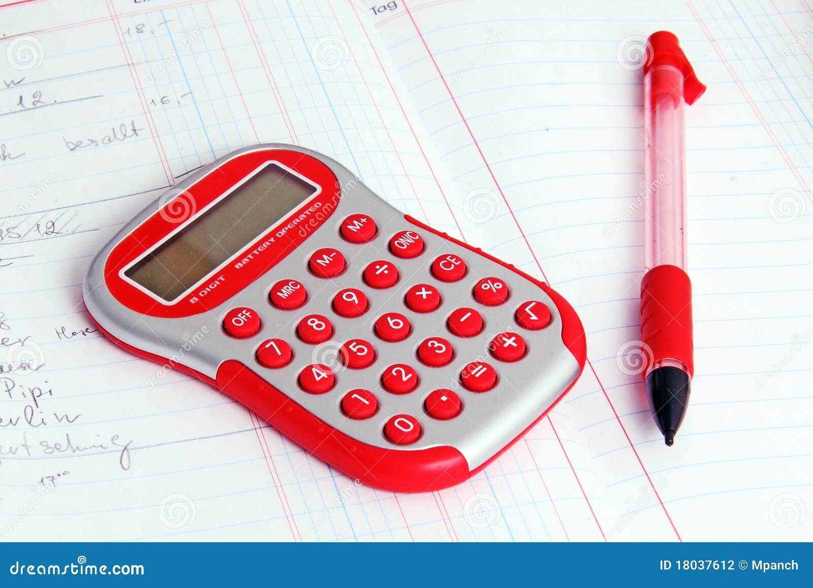 Red Calculator on a Notebook Stock Photo - Image of number, finance ...