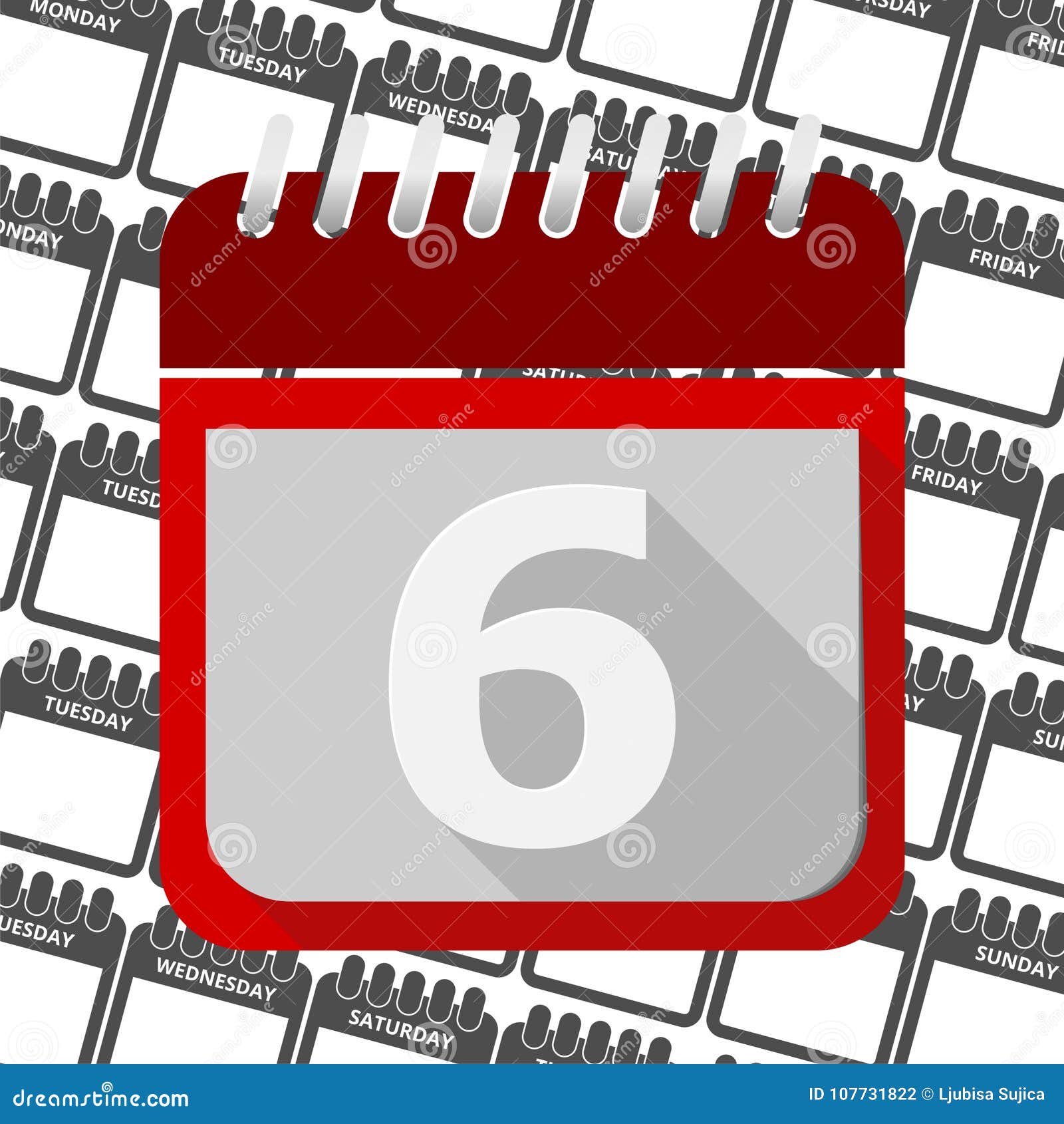 Red Calendar - Vector Icon Number 6 Stock Vector - Illustration of note ...