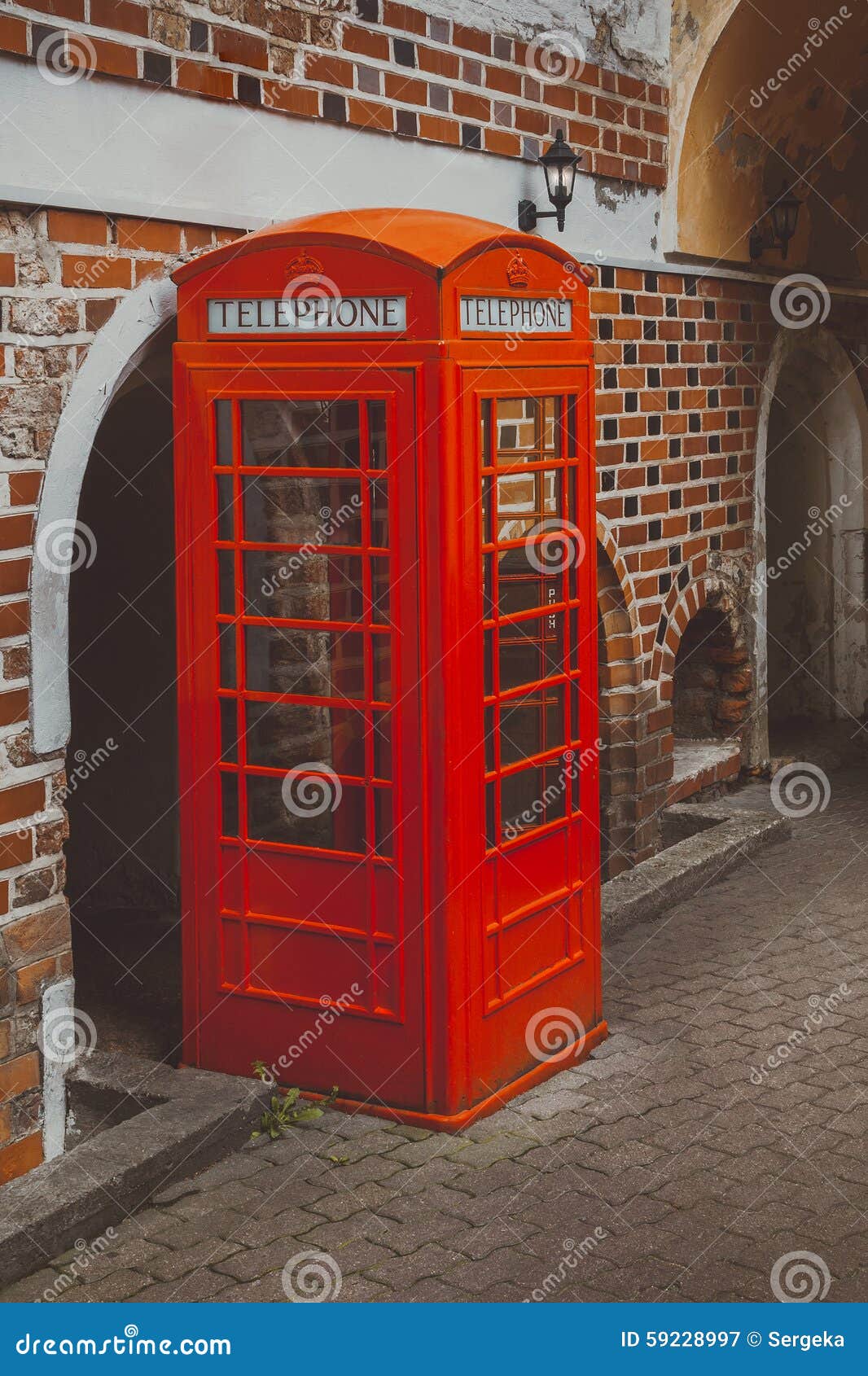 Red Call-box on a Background a Brick Wall Stock Image - Image of ...