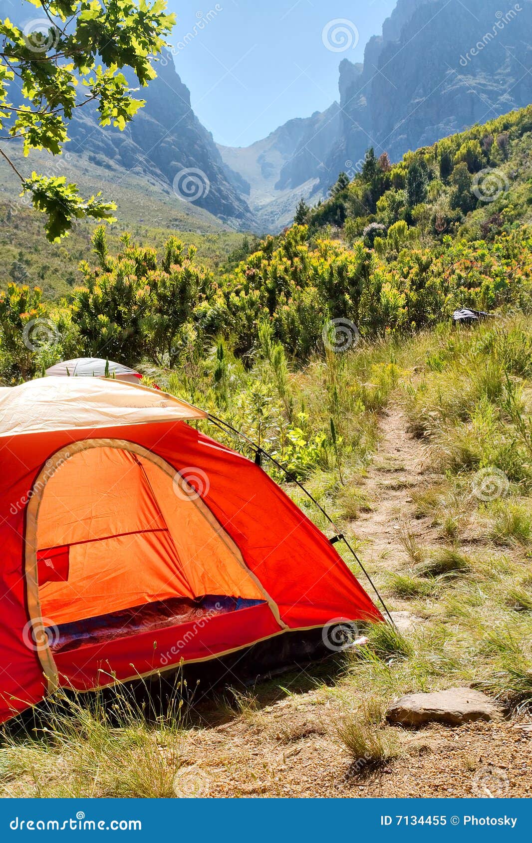 Red Camping Tent in Misty Mountains Stock Image - Image of cape ...