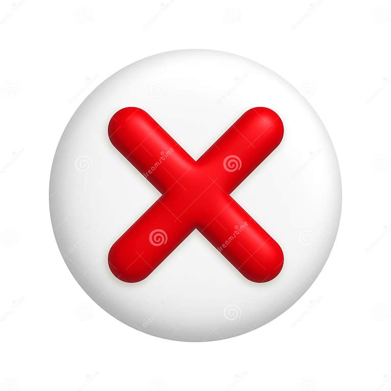 Red Cancel Cross Mark Icon on Round White Button. 3d Realistic Design ...
